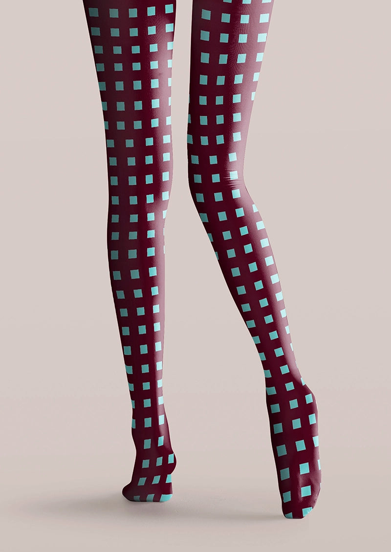 Sky Blue Check Tights – College Style Colored Stripes Pantyhose – VikenPlan