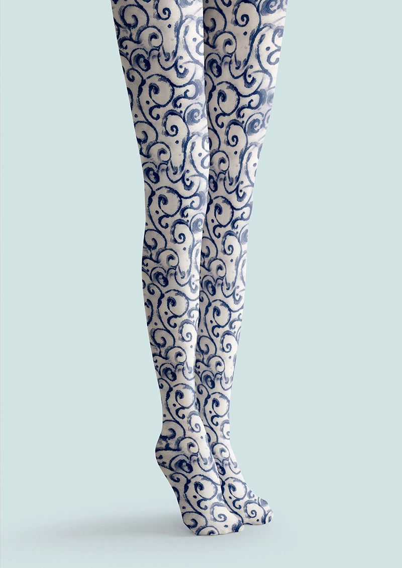 Cyan flower Patterns Tights Hosiery Pantyhose | Viken Plan – VikenPlan