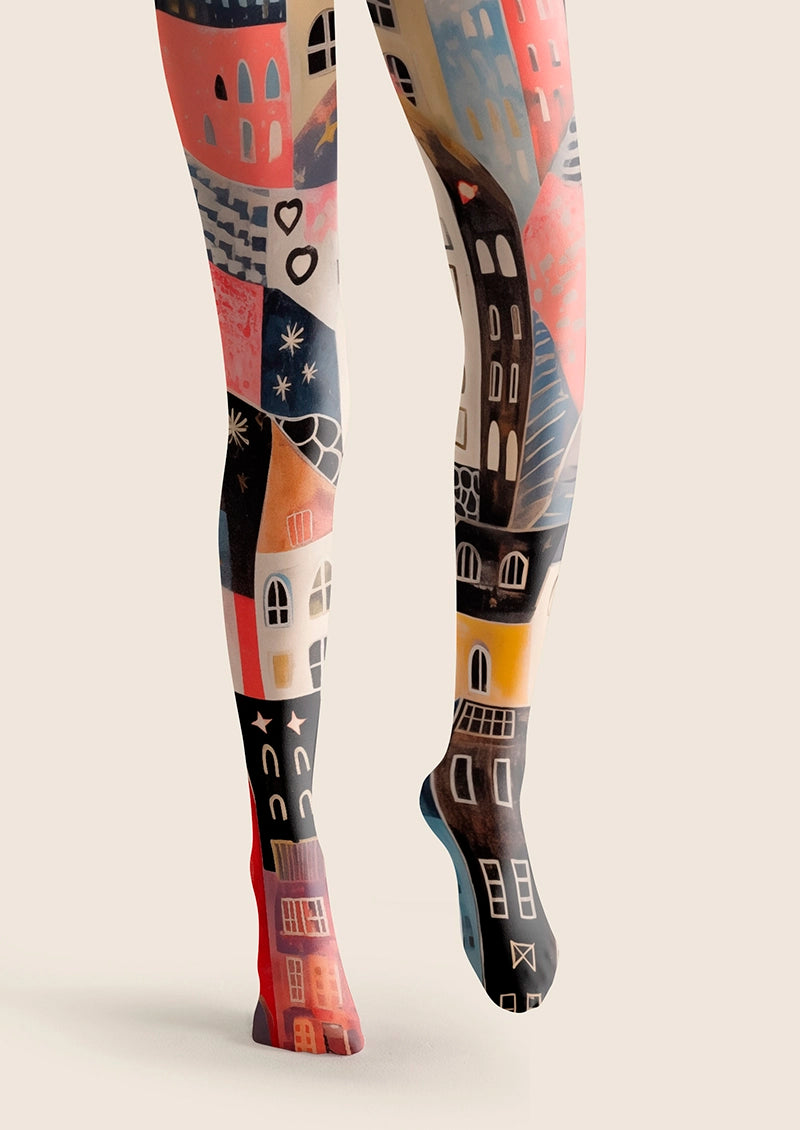 Block Color Fantasy Town Tights Hosiery Pantyhose | Viken Plan – VikenPlan