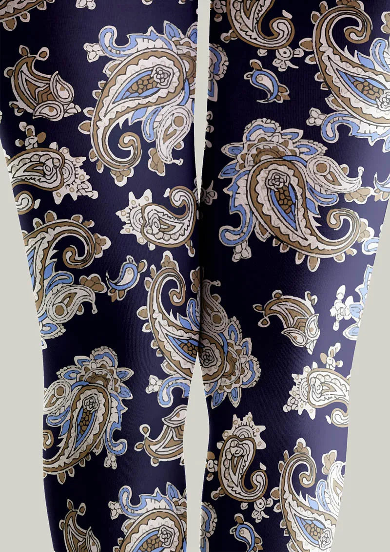 Navy Elegant Paisley Tights – Classic Paisley Pattern Pantyhose | Viken ...