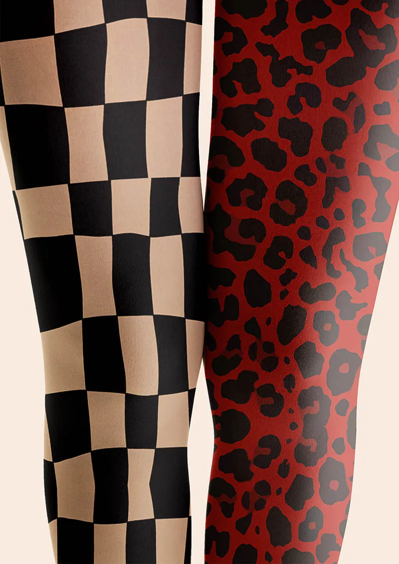 Split Checker Tights – Geometric Art Graphic Pantyhose | Viken Plan ...