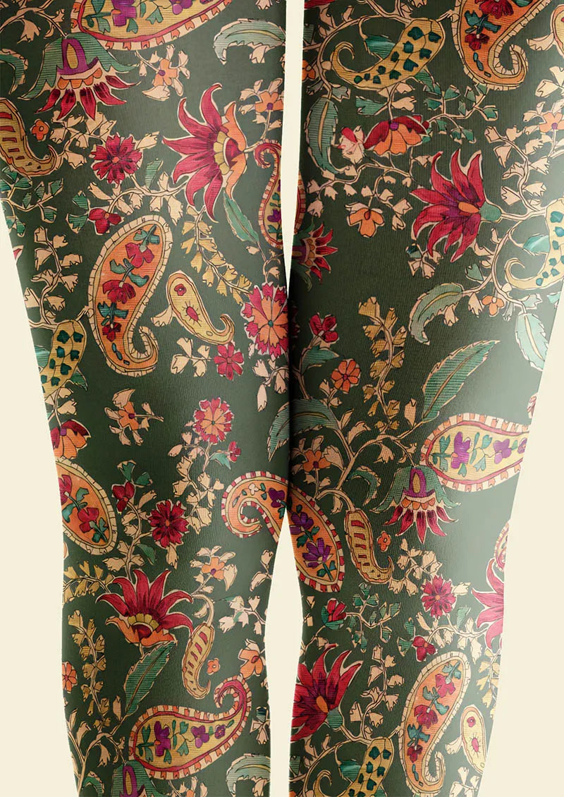 Mint Vintage Paisley Tights – Retro Paisley Pattern Pantyhose | Viken ...