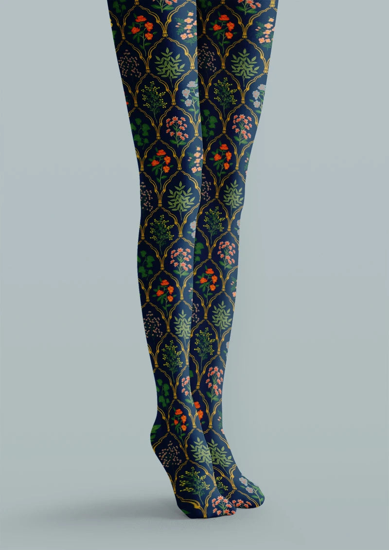 Vintage Floral Navy Tights Tights - Vintage/Retro Elegant Pantyhose ...